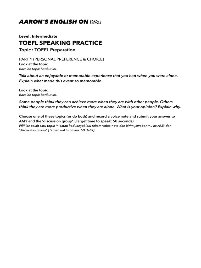 TOEFL Speaking Practice | PDF