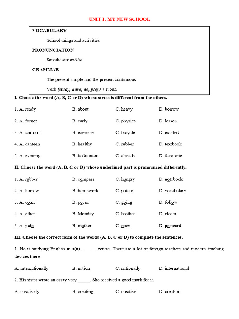 English School Vocabulary Quiz | PDF | Middle Schools | Bedroom