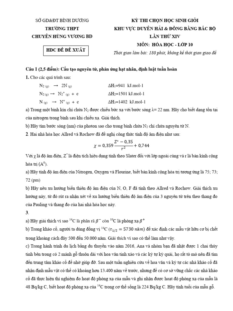 HDC Binhduong 10 Hóa 2023 | PDF