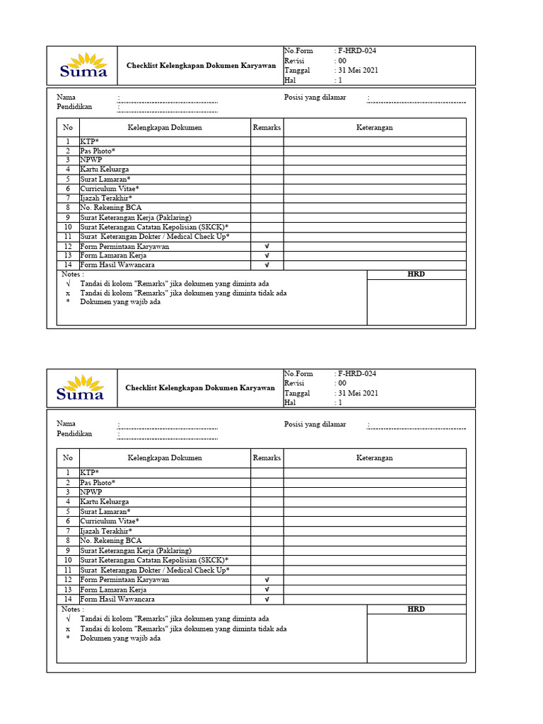 024 - Form Check List Kelengkapan Dokumen Pelamar | PDF