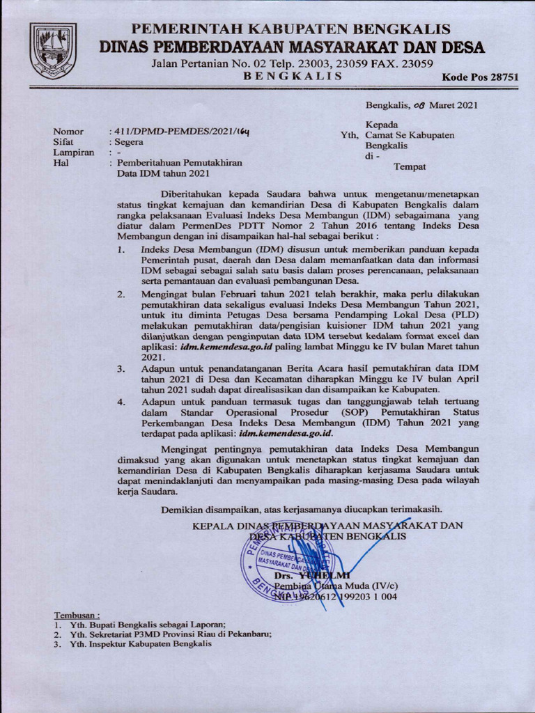 Surat Dinas - Pemutakhiran Data IDM 2021 | PDF