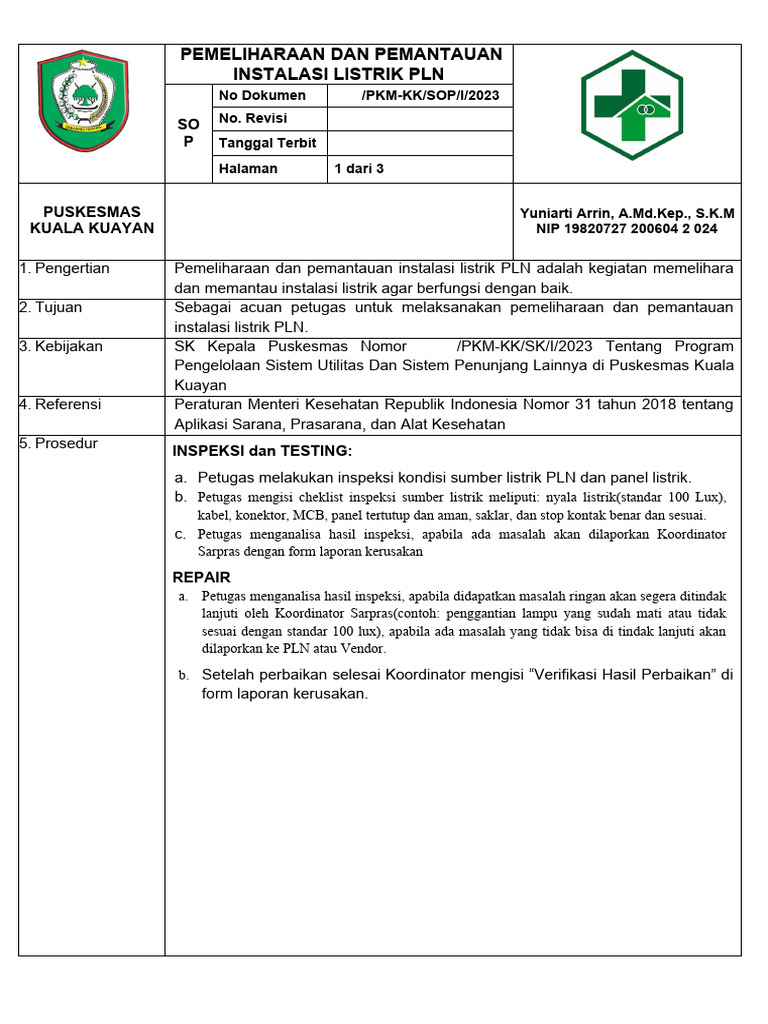 Master Sop Listrik PLN | PDF