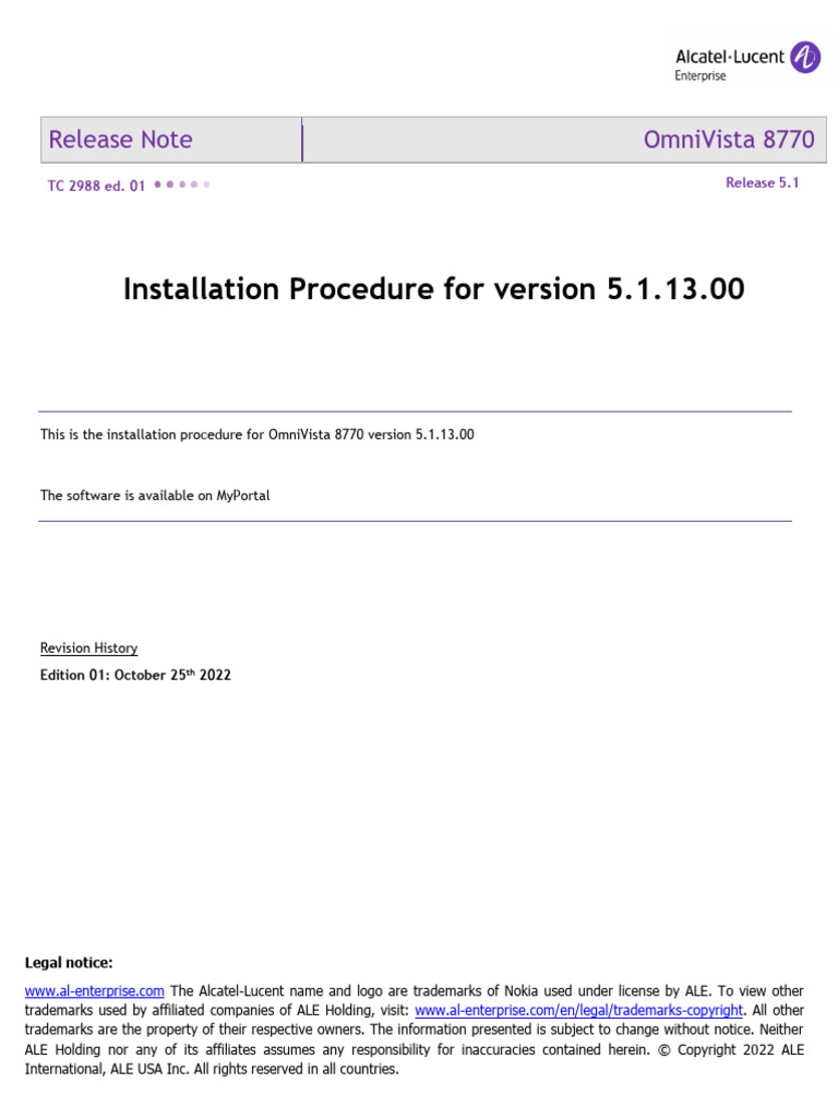 TC2988en-Ed01 Installation Procedure For OmniVista8770 R5.1.13.00 | PDF | Microsoft Windows ...