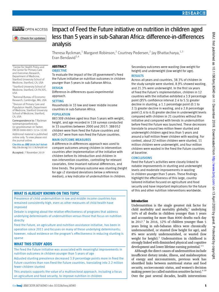 Impact Of Feed The Future Initiative On Nutrition Pdf Malnutrition