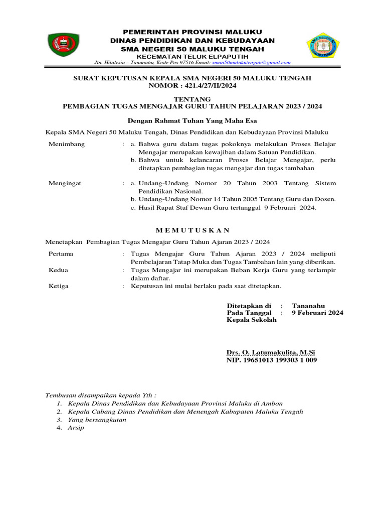 SK Beban Mengajar. | PDF