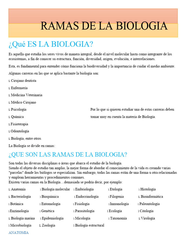 Ramas de La Biologia | PDF | Biología | Botánica
