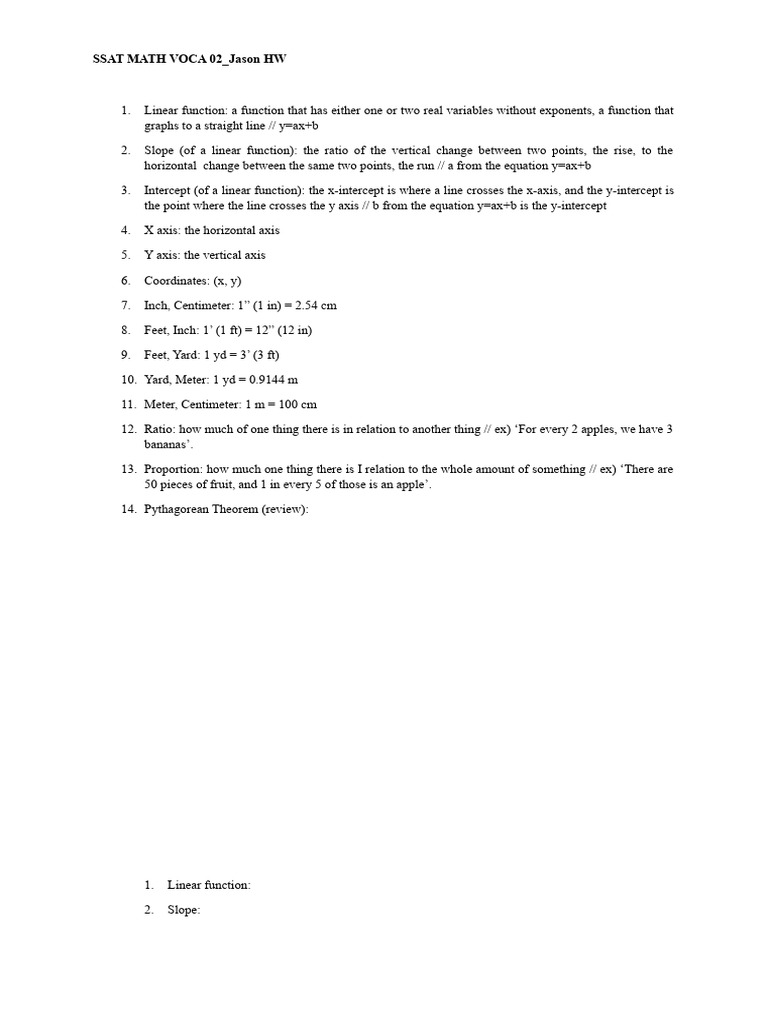 SSAT Math Vocabulary and Concepts | PDF | Teaching Methods & Materials