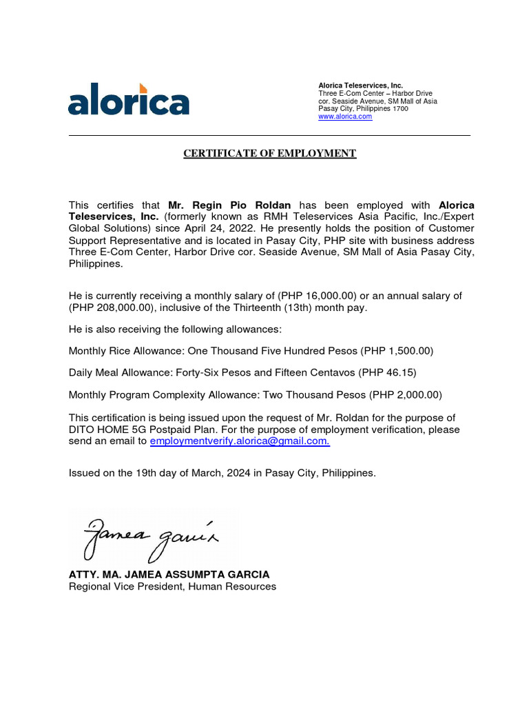 Tanggol Alorica Coe 2K24 | PDF | Makati | Metro Manila