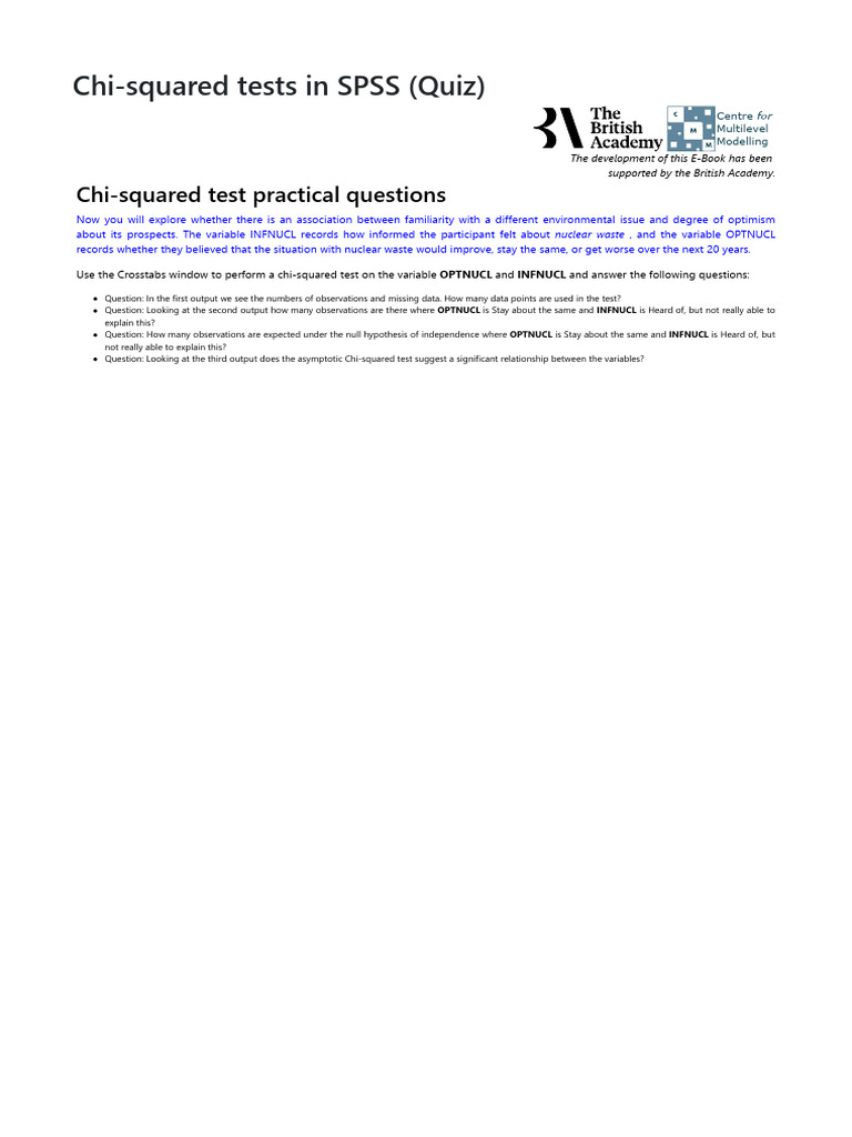 Chi Squared Tests Quiz | PDF | Chi Squared Test | Chi Squared Distribution