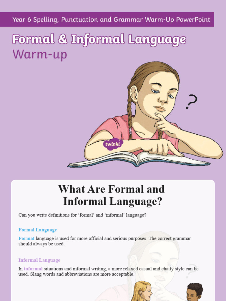 Y6 Formal and Informal Language Warm-Up | PDF | Subject (Grammar ...