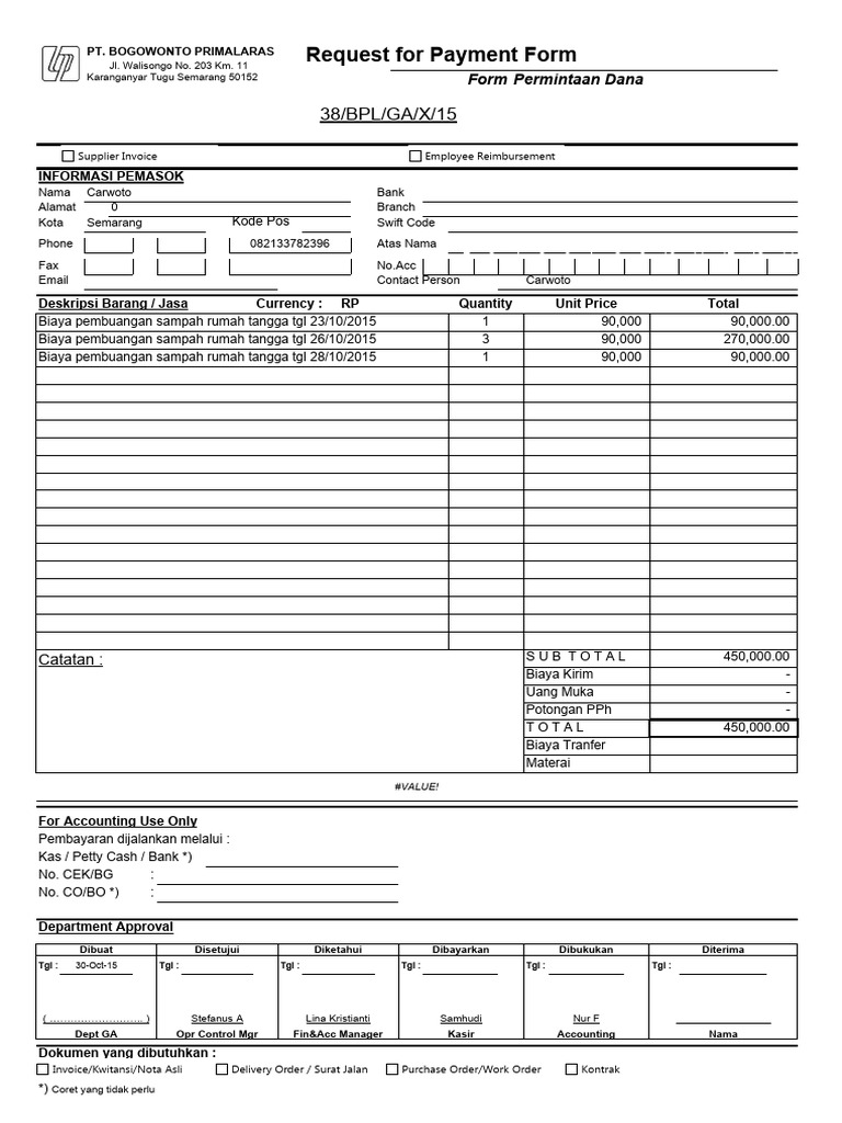 10 Oktober Request Payment Form GA 2015 | PDF