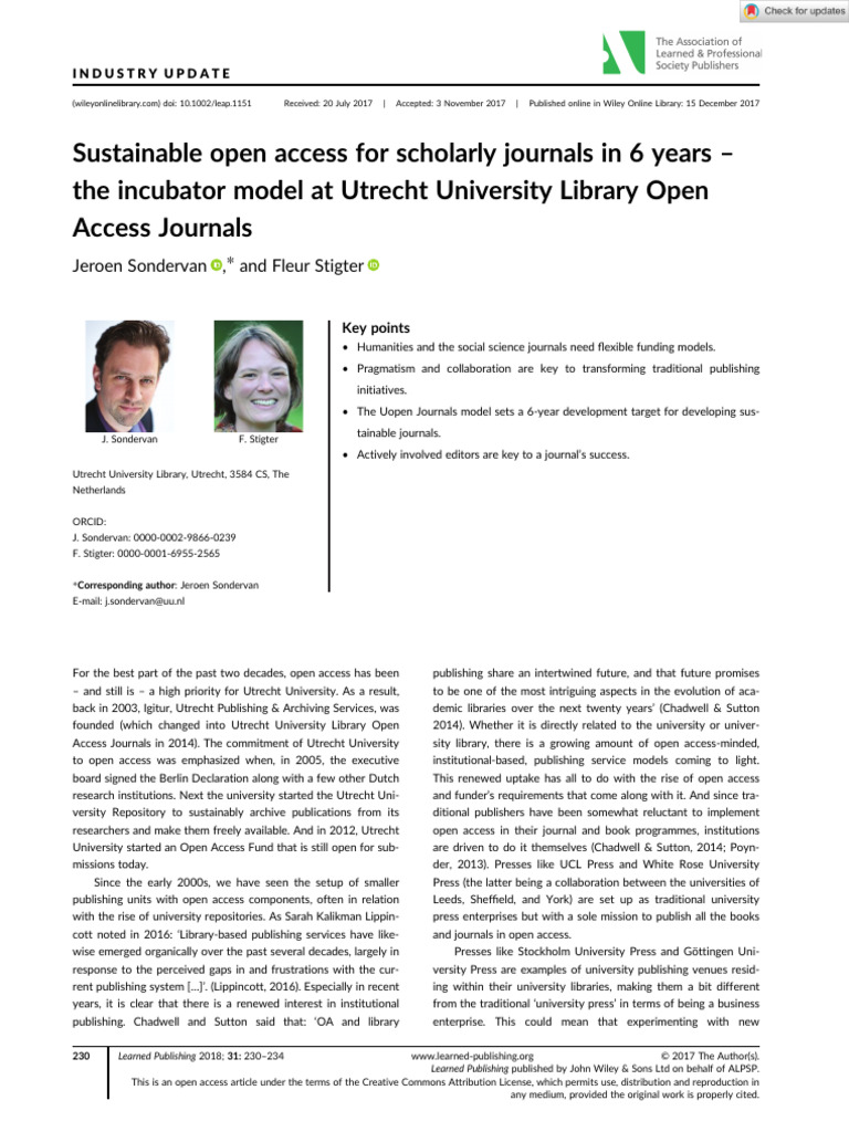 Learned Publishing - 2017 - Sondervan - Sustainable Open Access For ...