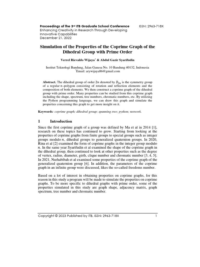 Simulation of The Properties of The Coprime Graph of The Dihedral Group ...