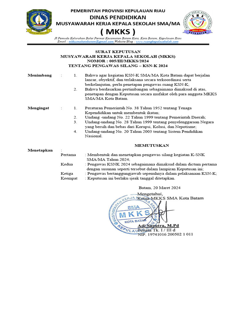 SK PENGAWAS SILANG 2024 - Ok | PDF