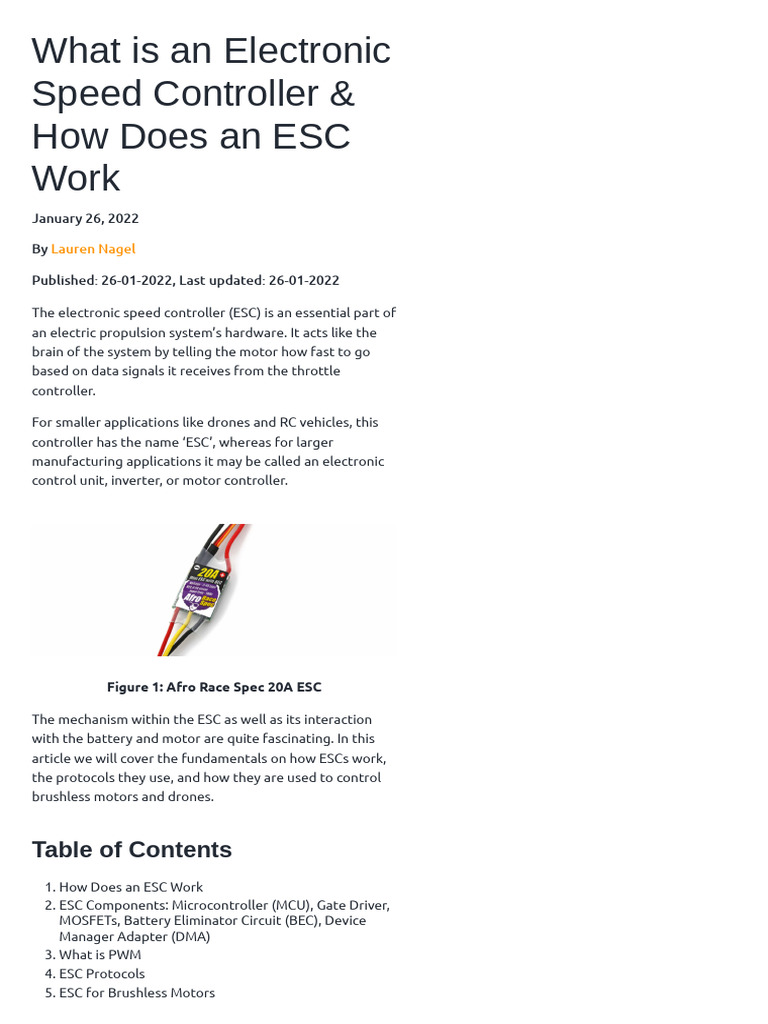 What Is An Electronic Speed Controller & How Does An ESC Work - Tyto Robotics | PDF | Electric ...