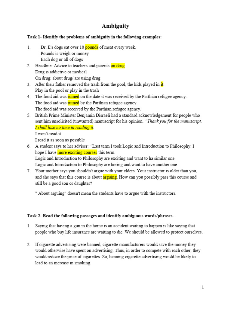 Ambiguity Exercises | PDF | Economies