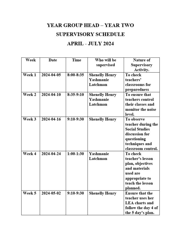 Supervisory Schedule 2023 September To December Year 2 | PDF | Teachers ...