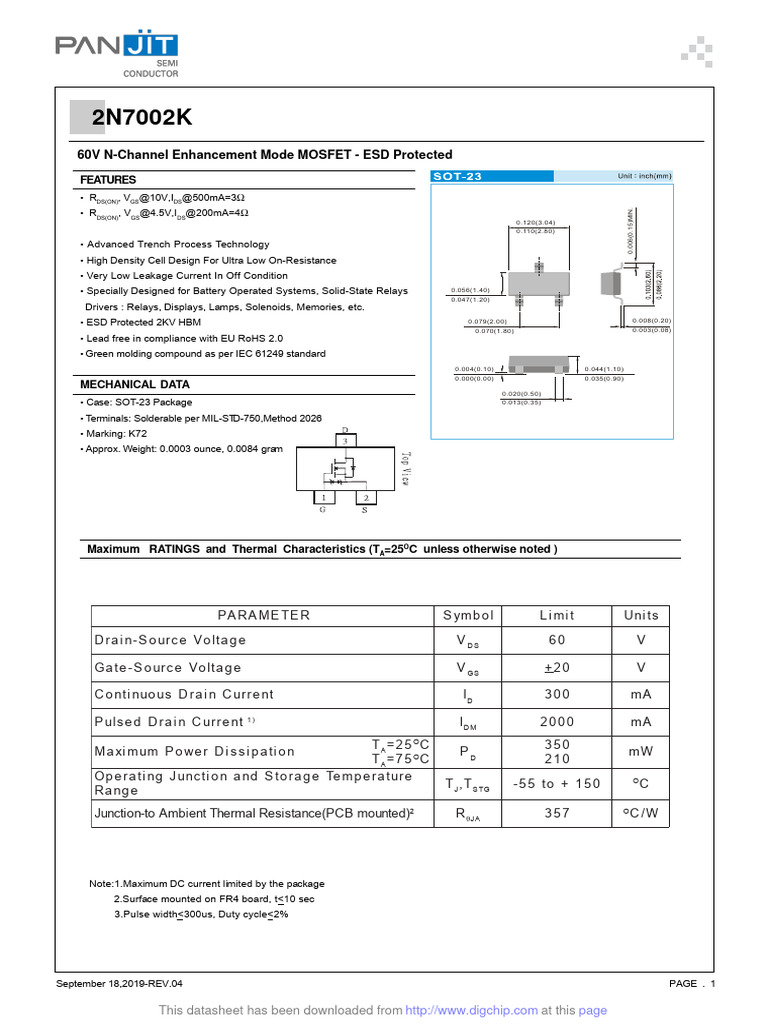 2N7002K_SOT-23-3 | PDF | Electrical Components | Electronics