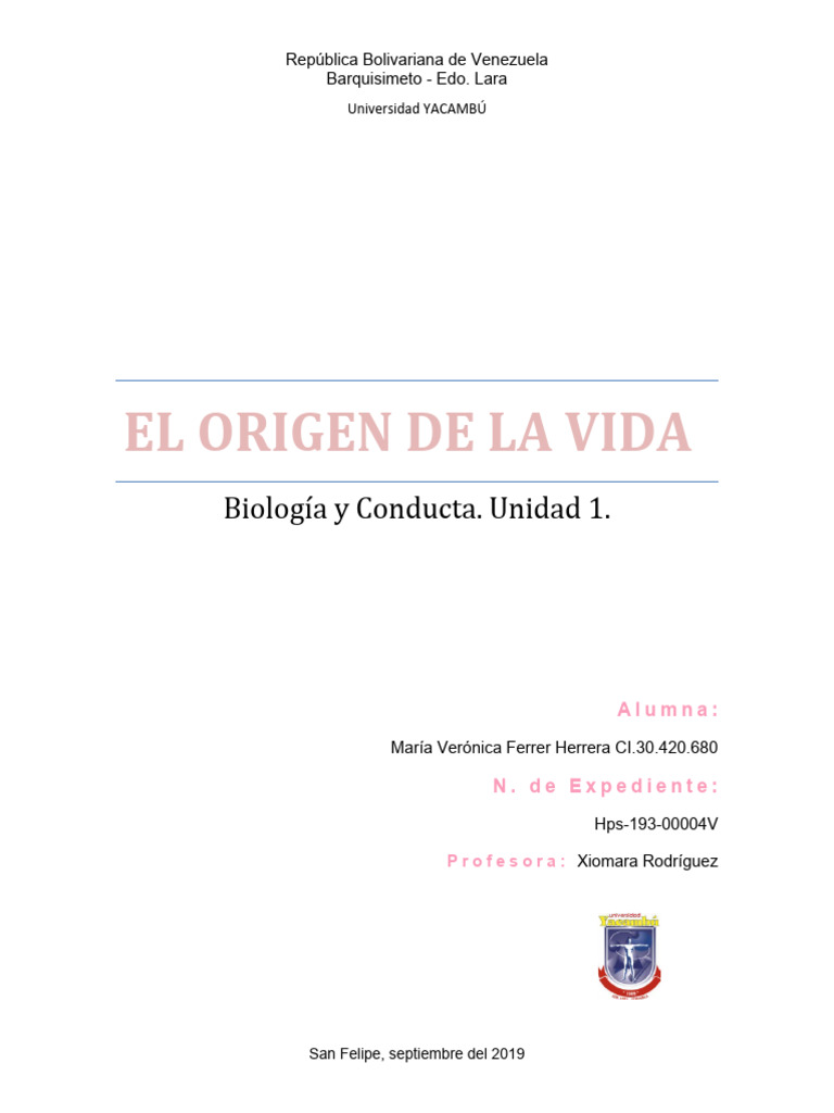 Maria Ferrer Origen de la Vida Biologia | PDF | Vida | Microorganismo