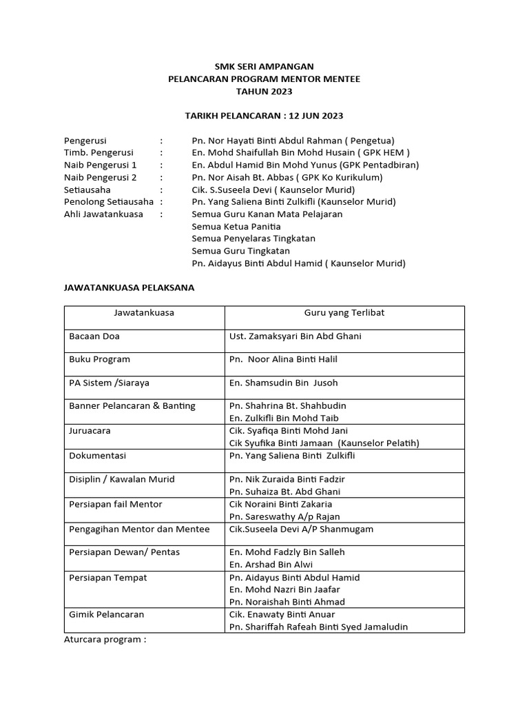 Program Mentor Mentee 2023 | PDF