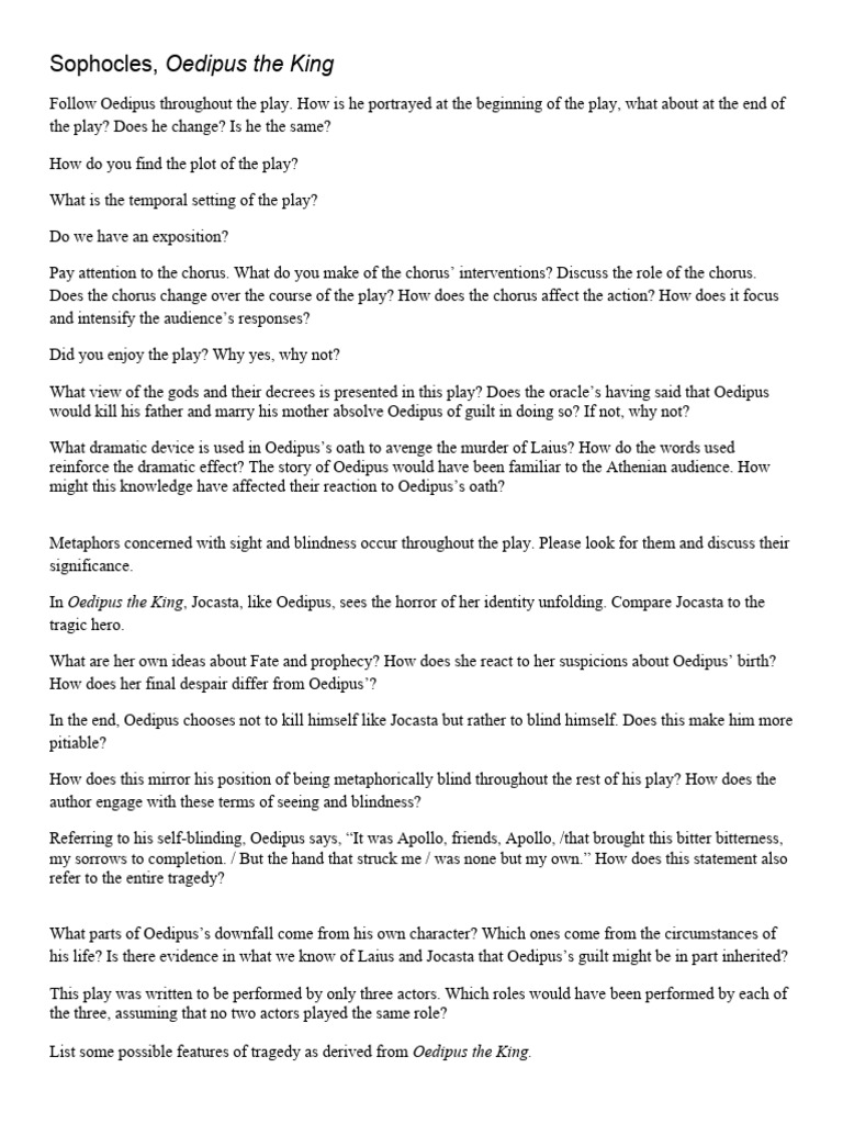 Week Oedipus The King Study Q Intro To Lit 2024 | PDF | Language Arts ...