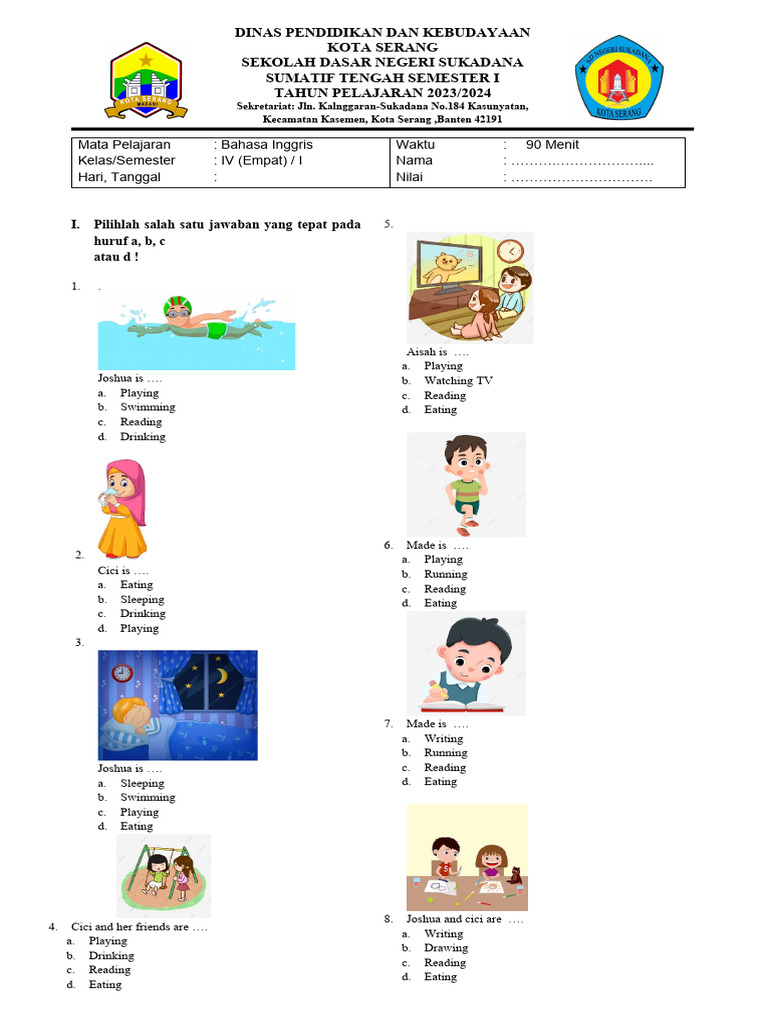 Soal PTS B.Inggris Kelas 4 | PDF | Seni & Disiplin Bahasa