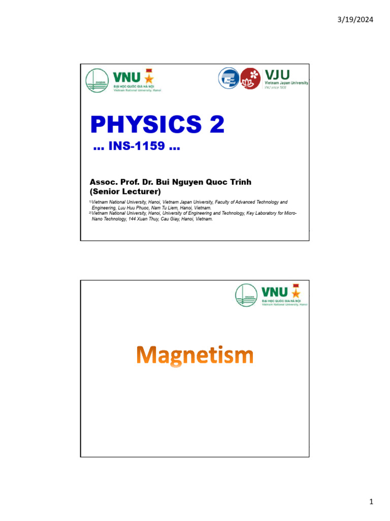 Handout 7-Physics 2 | PDF | Magnetism | Magnetic Field