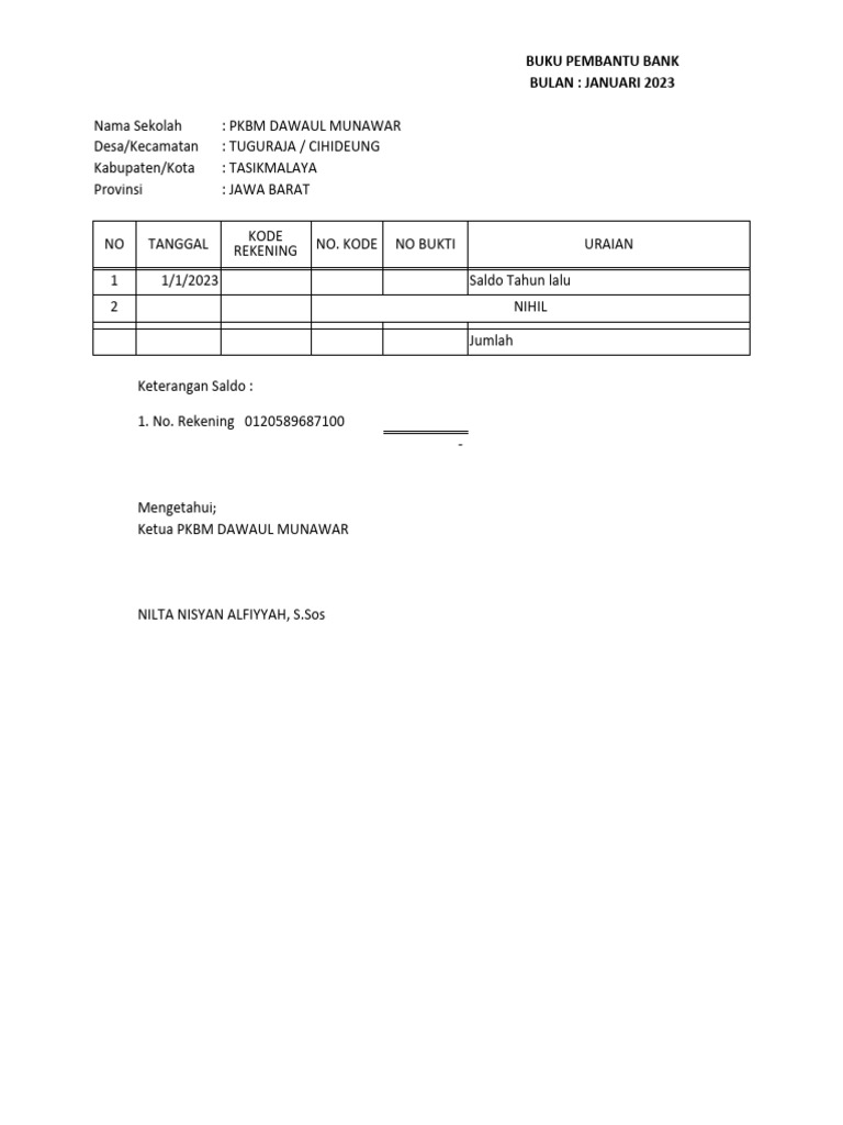 Buku Pembantu Bank Formulir BOP-K5 | PDF
