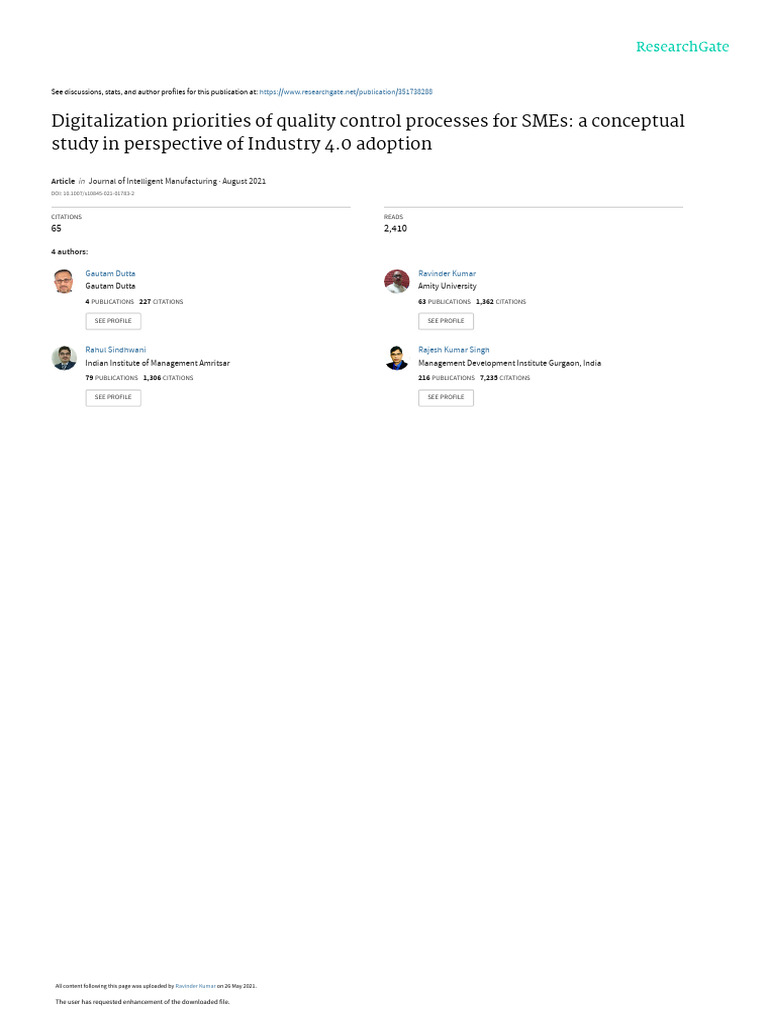Digitalization Priorities of Quality Control Proce | PDF | Quality ...