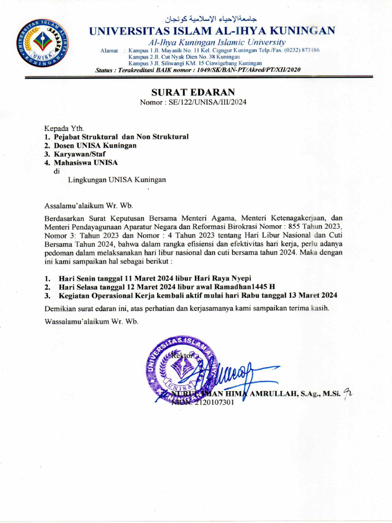 Surat Edaran Libur Ramadhan | PDF