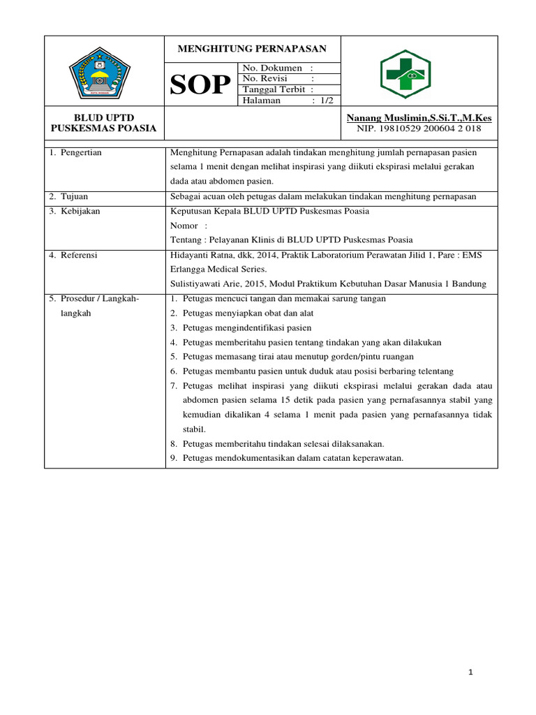 Sop Menghitung Pernapasan | PDF