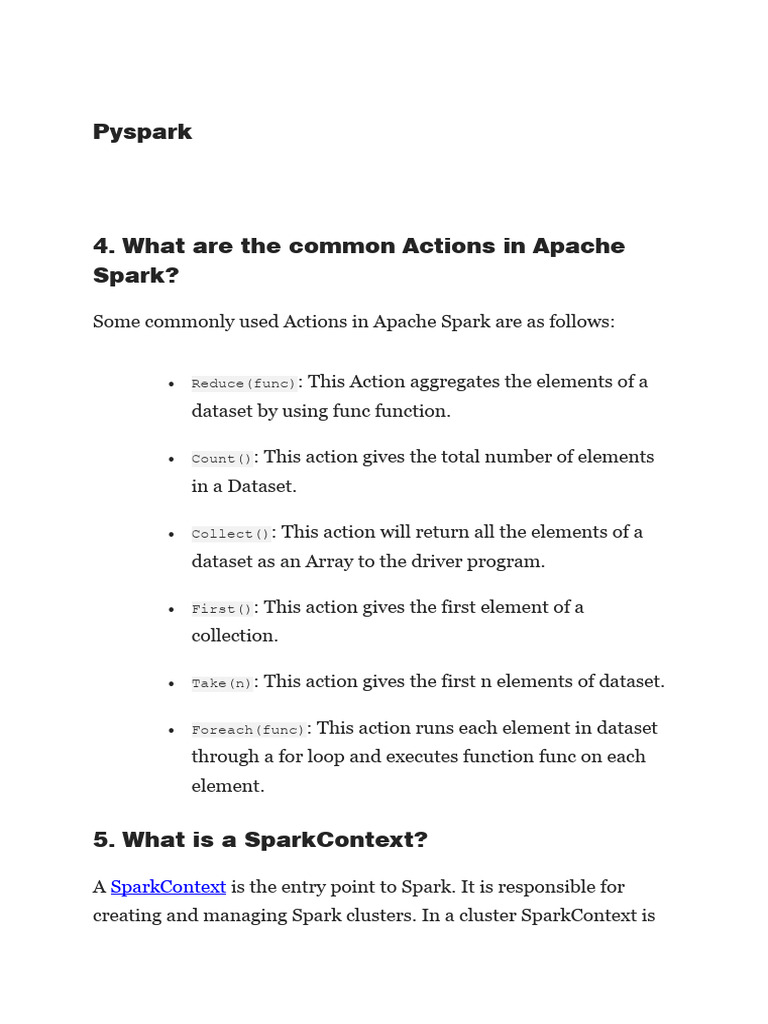 Pyspark Questions & Scenario Based | PDF | Apache Spark | Cache (Computing) Pyspark Questions & Scenario Based | PDF | Apache Spark | Cache (Computing)