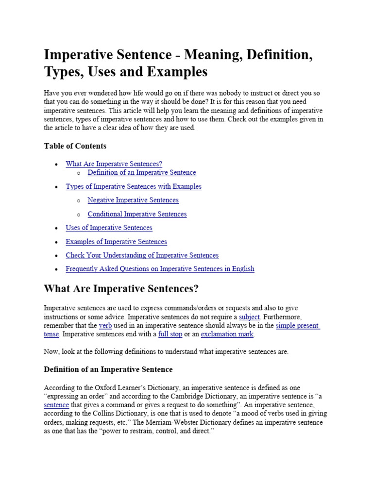 Understanding Imperative Sentences | PDF | Sentence (Linguistics ...