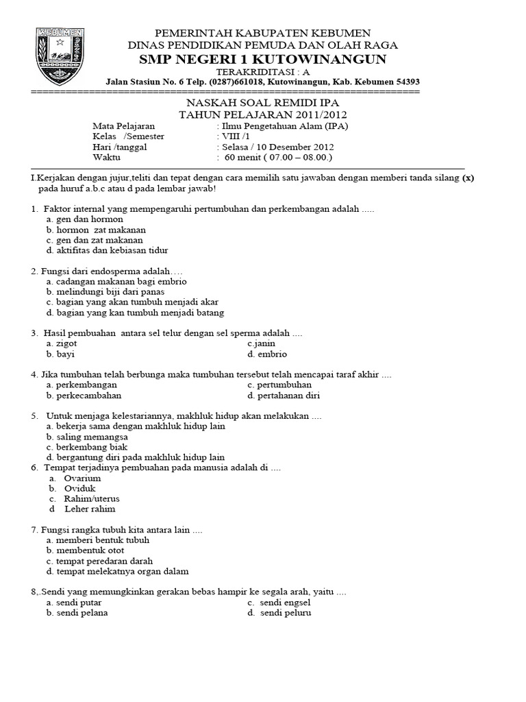 Soal Remidi Ipa8 | PDF