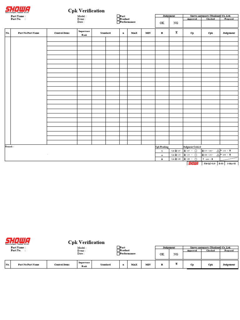 Cpk Verification Report for Showa Autoparts | PDF