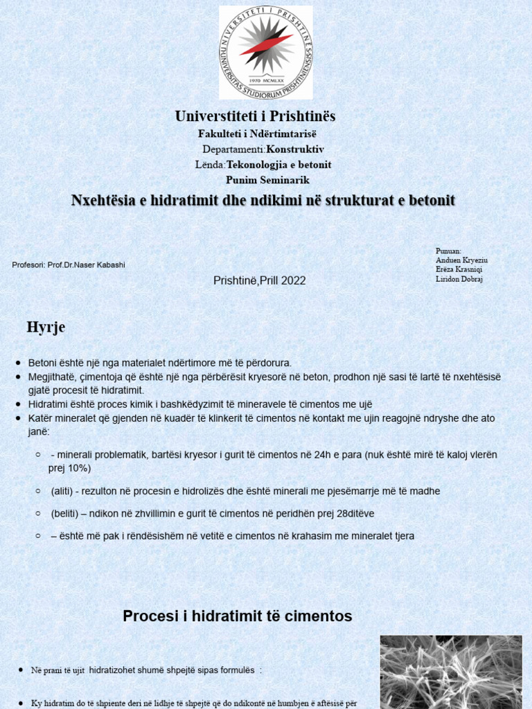 Nxehtesia e Hidratimit Te Cimentos Dhe Ndikimi Ne Strukturat e Betonit ...