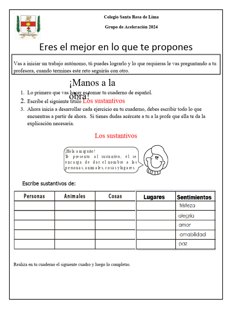 Actividades de Sustantivos para Niños | PDF