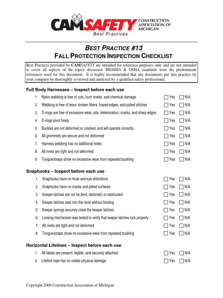 Fall Protection Inspection Checklist 1 | PDF | Rope | Wear