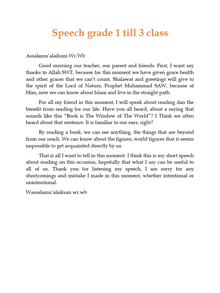 Speech Grade 1 Till 6 Class | PDF | Knowledge | Abrahamic Religions