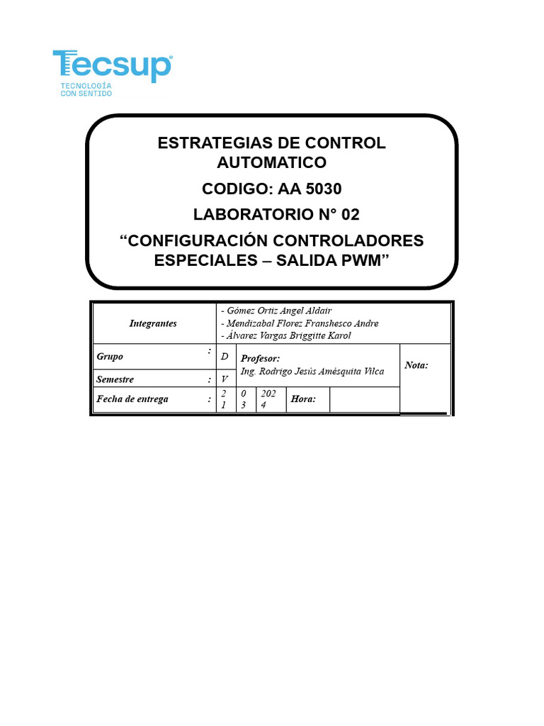 Laboratorio N°2 - Configuración Controladores Especiales (Salida PWM) | PDF