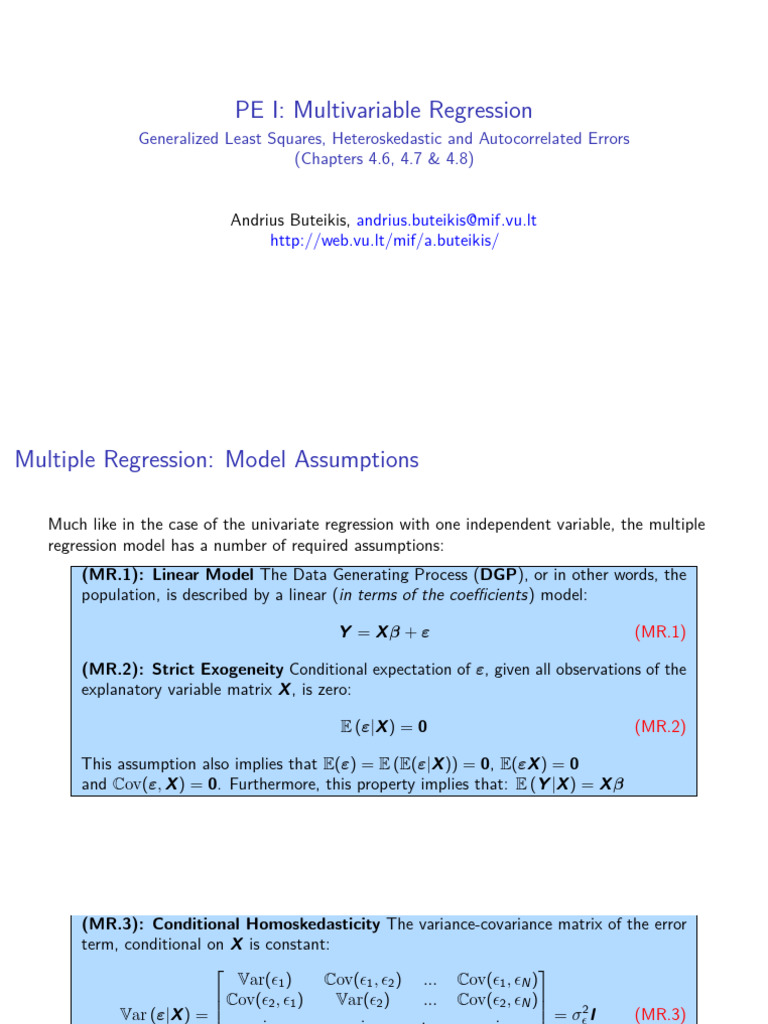 Multivariable Regression: GLS & Errors | PDF | Ordinary Least Squares ...