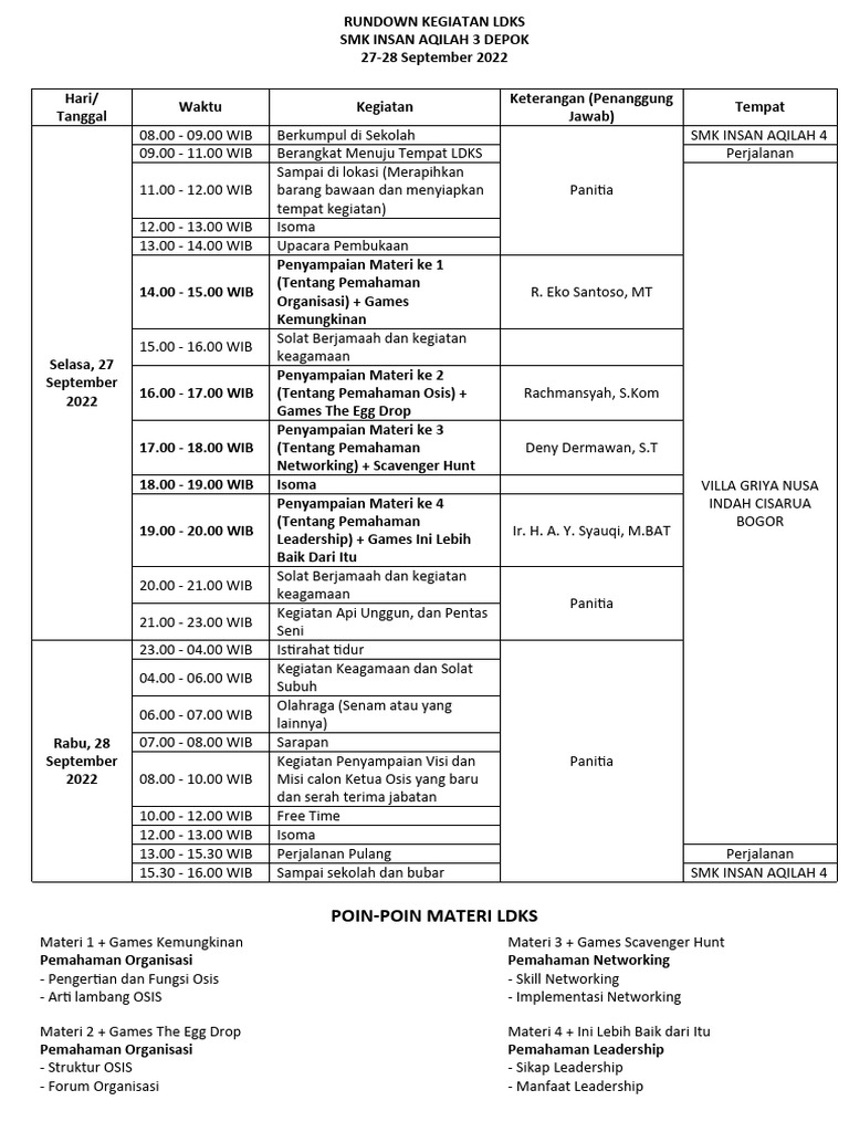 Rundown Kegiatan LDKS | PDF