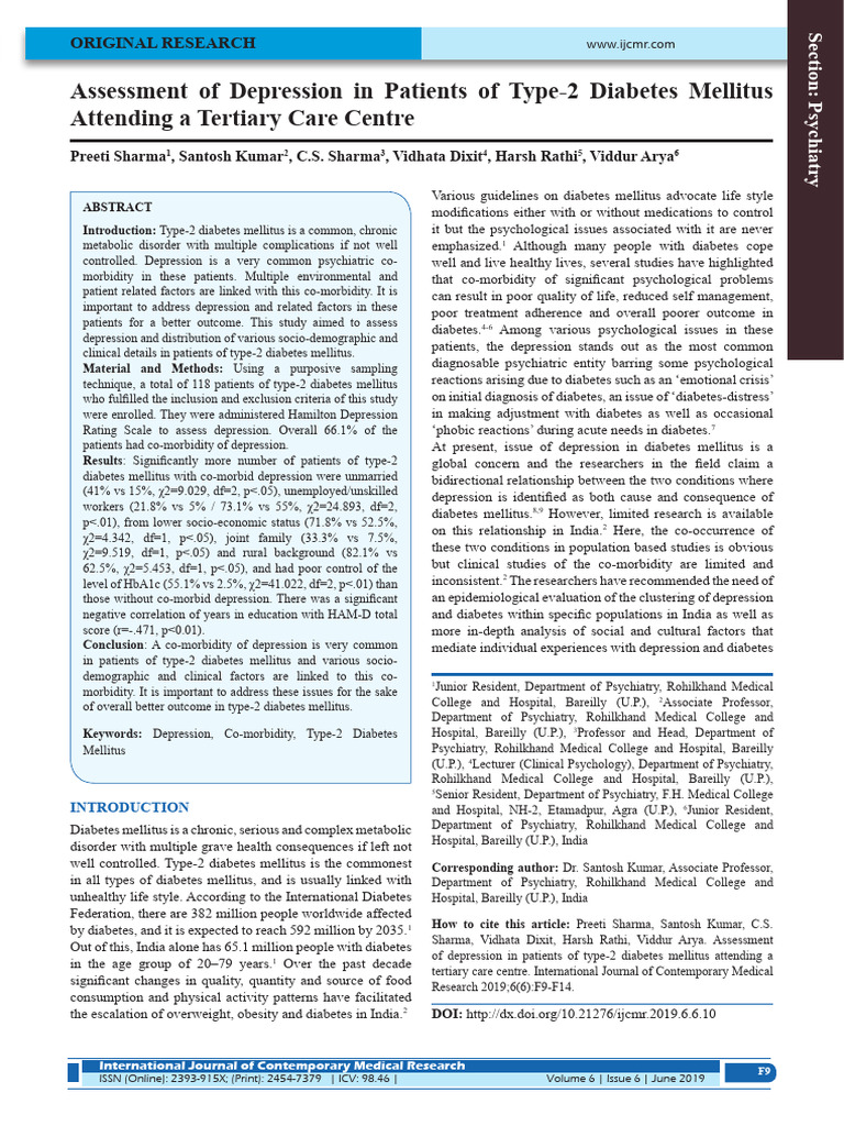Depression in Type-2 Diabetes Patients | PDF | Diabetes | Major ...
