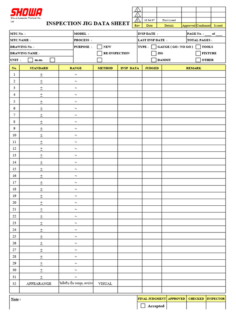 13) Inspection Jig Data Sheet | PDF