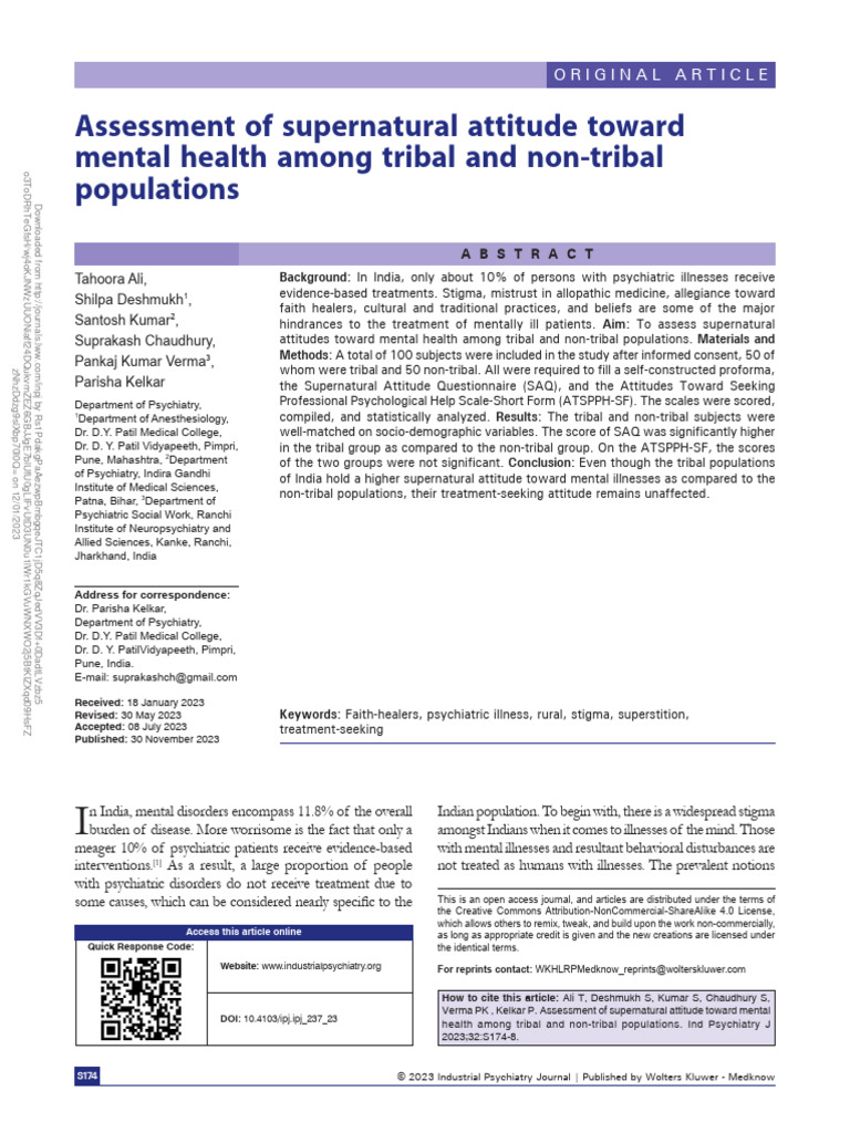 2023 - IPJ - Assessment - of - Supernatural - Attitude - Toward - Mental Mental Health Among ...