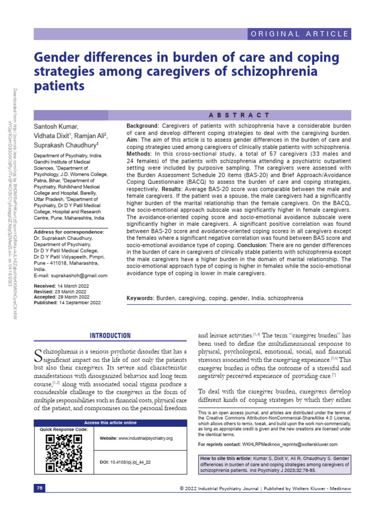 2023 - IPJ - Gender Differences in Burden of Care and Coping Strategies Among Caregivers of ...