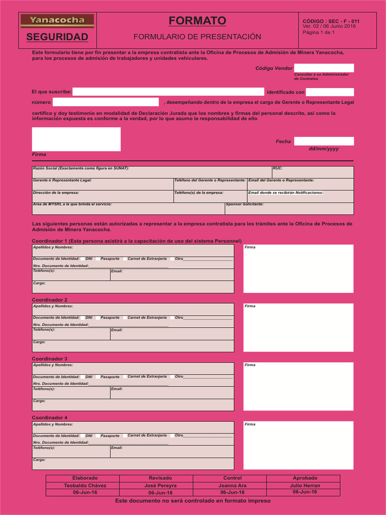 SEC-F-011 - Formulario de Presentación | PDF | Documento de identidad | Gobierno y personalidad