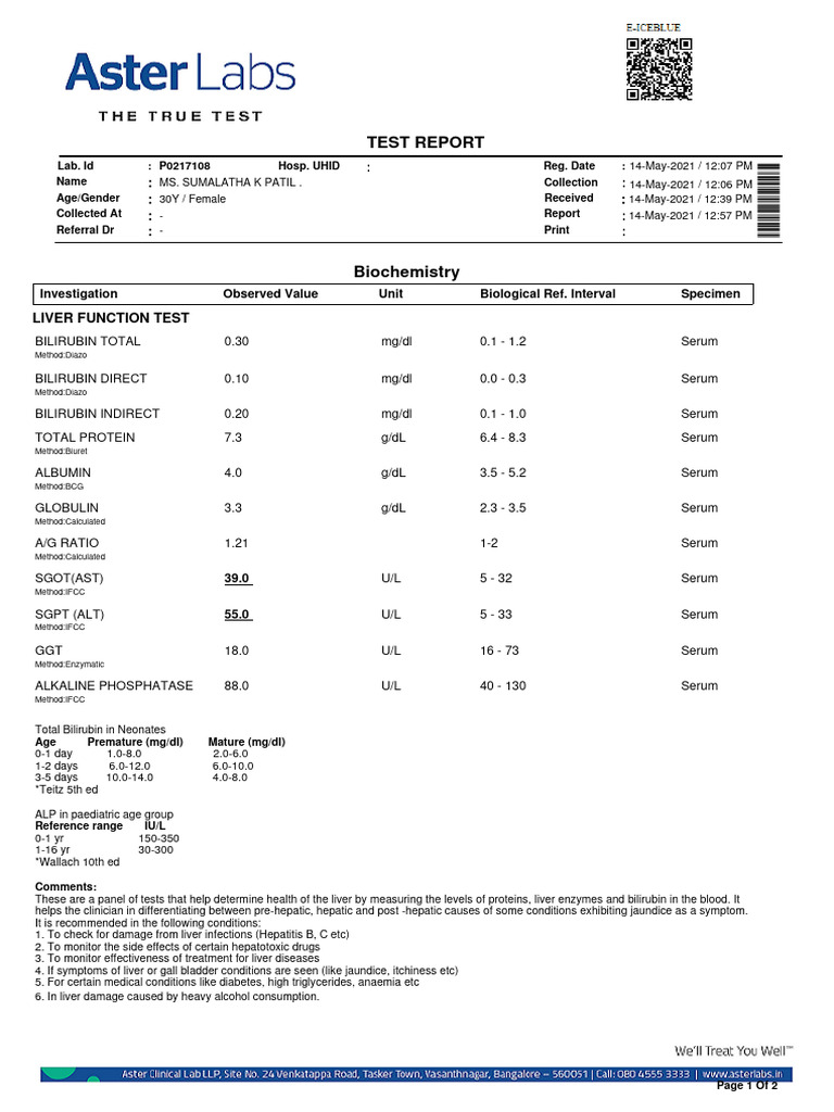 Test Report: Investigation Observed Value Unit Biological Ref. Interval ...
