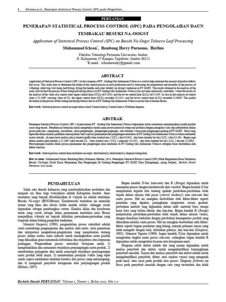 Ichsan, M., & Purnomo, B. H. Penerapan Statistical Process Control (SPC) Pada Pengolahan Daun ...