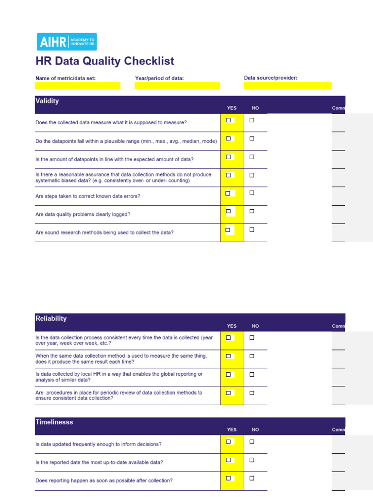 HR Data Quality Checklist | PDF | Data Collection | Data